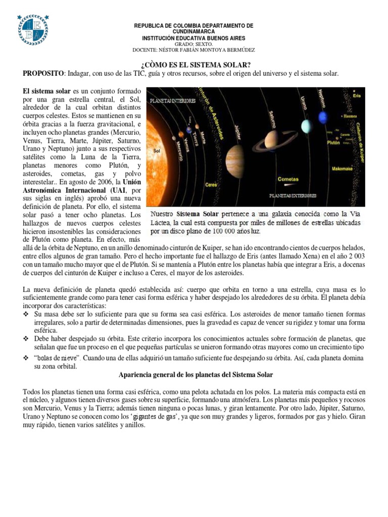 GUIA 02 SISTEMA SOLAR GRADO SEXTOOO | PDF | Sistema solar | Planetas