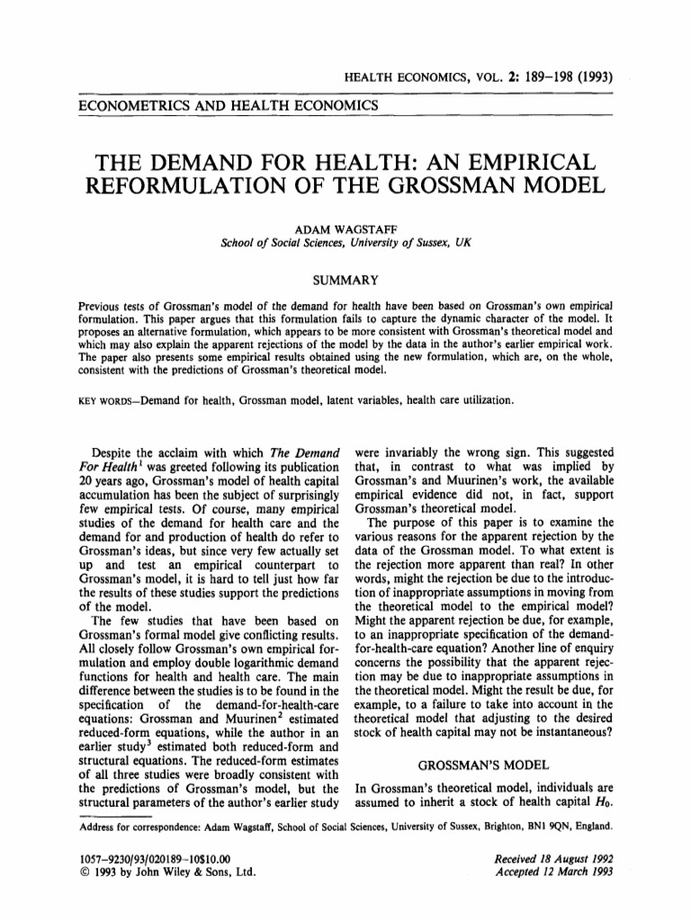Wagstaff, Adam - 1993 - The Demand For Health - An Empirical ...
