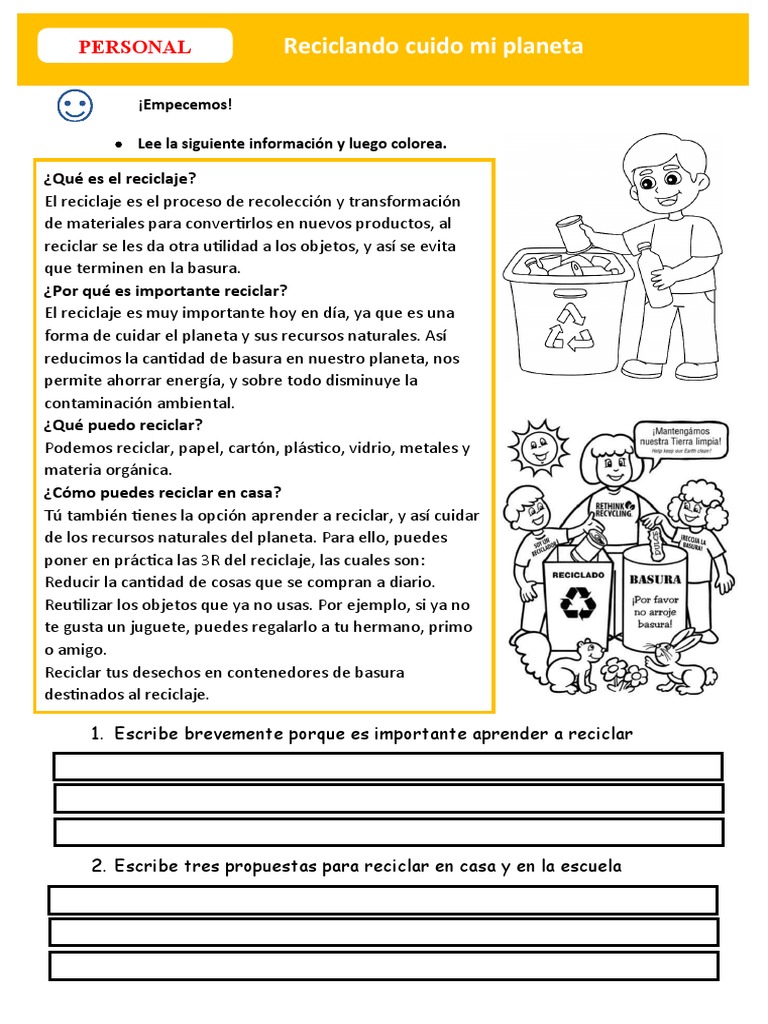 D1 A2 FICHA PS. Reciclando Cuido Mi Planeta | PDF
