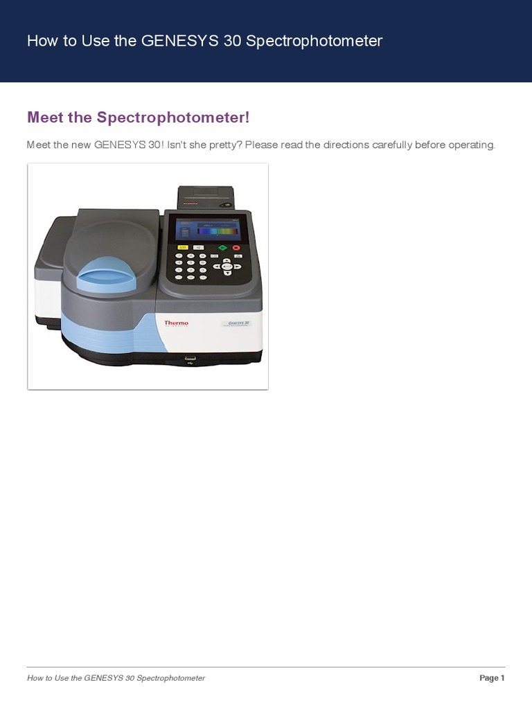 GENESYS 30 Guide for Lab Students | PDF | Spectrophotometry | Absorbance