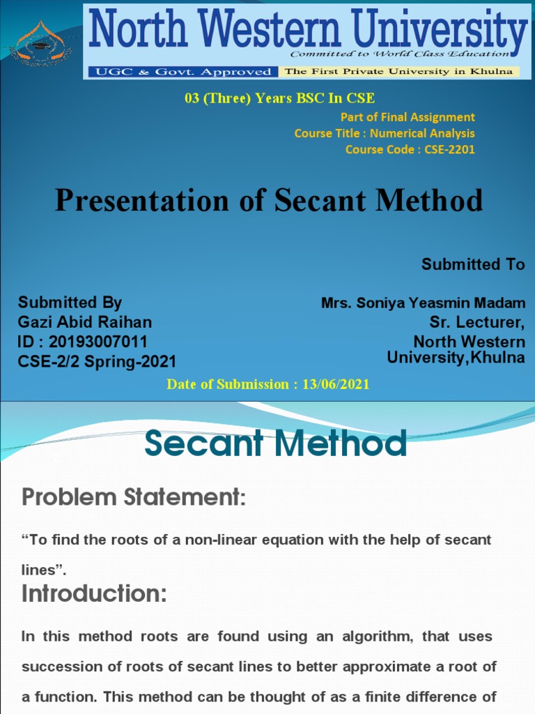 ID-20193007011 Presentation of Secant Method | PDF | Applied ...