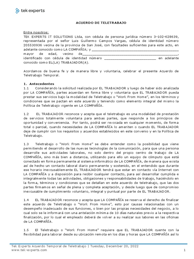 CR - Acuerdo de Teletrabajo Costa Rica | PDF | Labor | Business CR - Acuerdo de Teletrabajo Costa Rica | PDF | Labor | Business