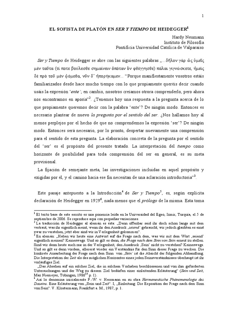El Sofista de Platon en Ser y Tiempo de | PDF