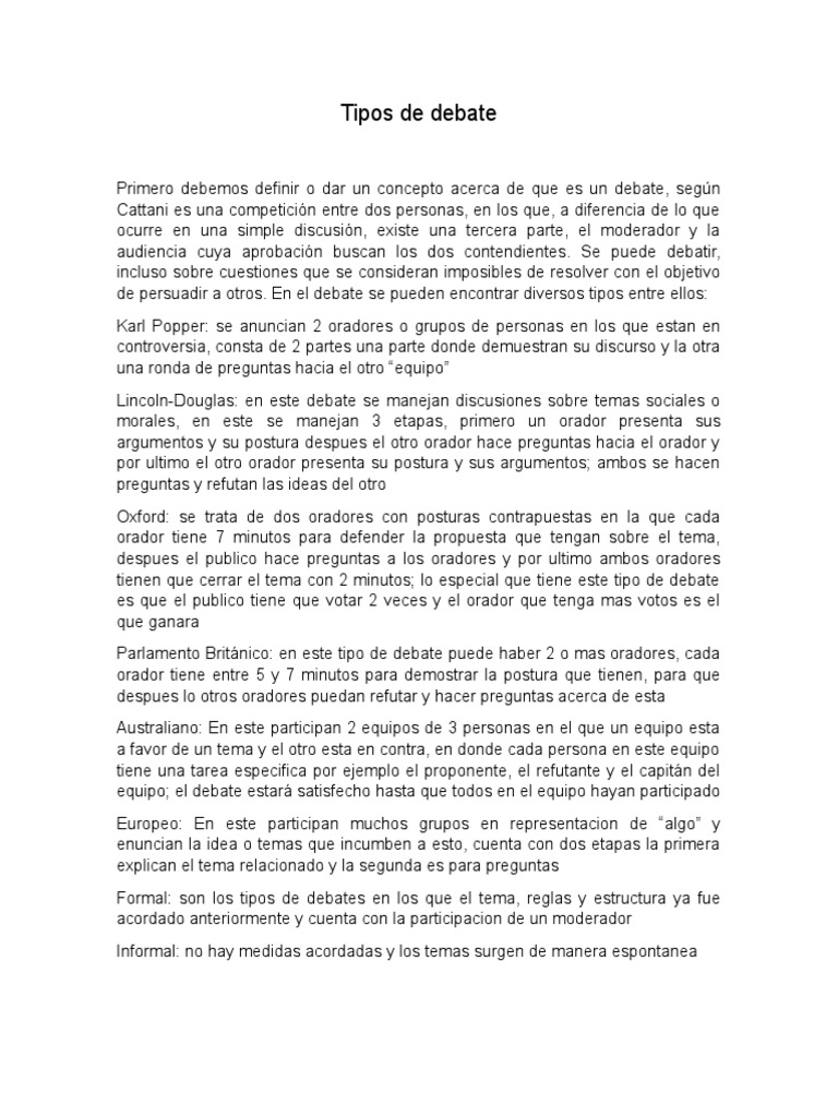 Tipos de Debate: Guía Completa | PDF | Teorías filosóficas