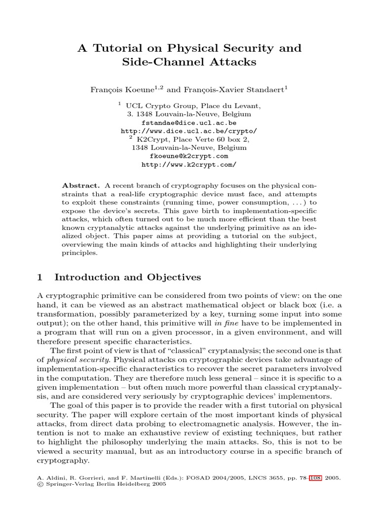 A Tutorial On Physical Security and Side-Channel Attacks | PDF ... A Tutorial On Physical Security and Side-Channel Attacks | PDF ...
