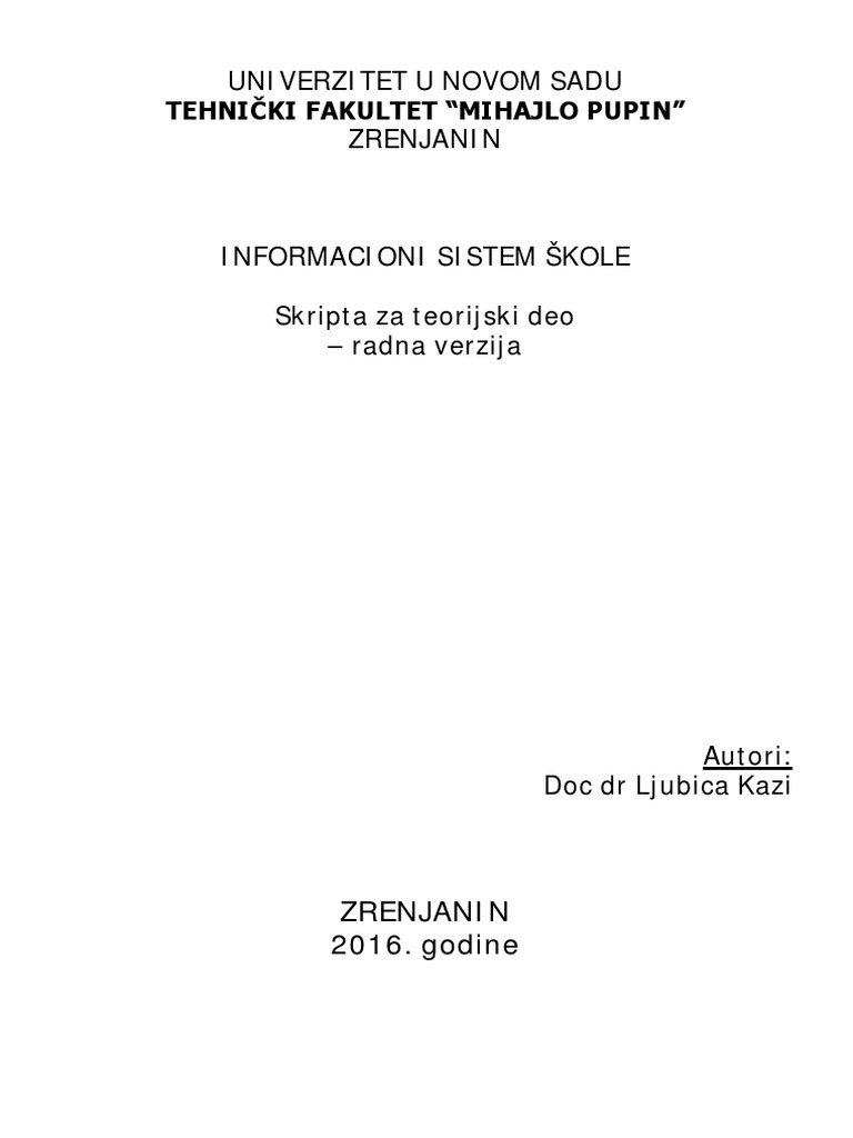 INFORMACIONI SISTEM SKOLE Skripta Za Usmeni | PDF