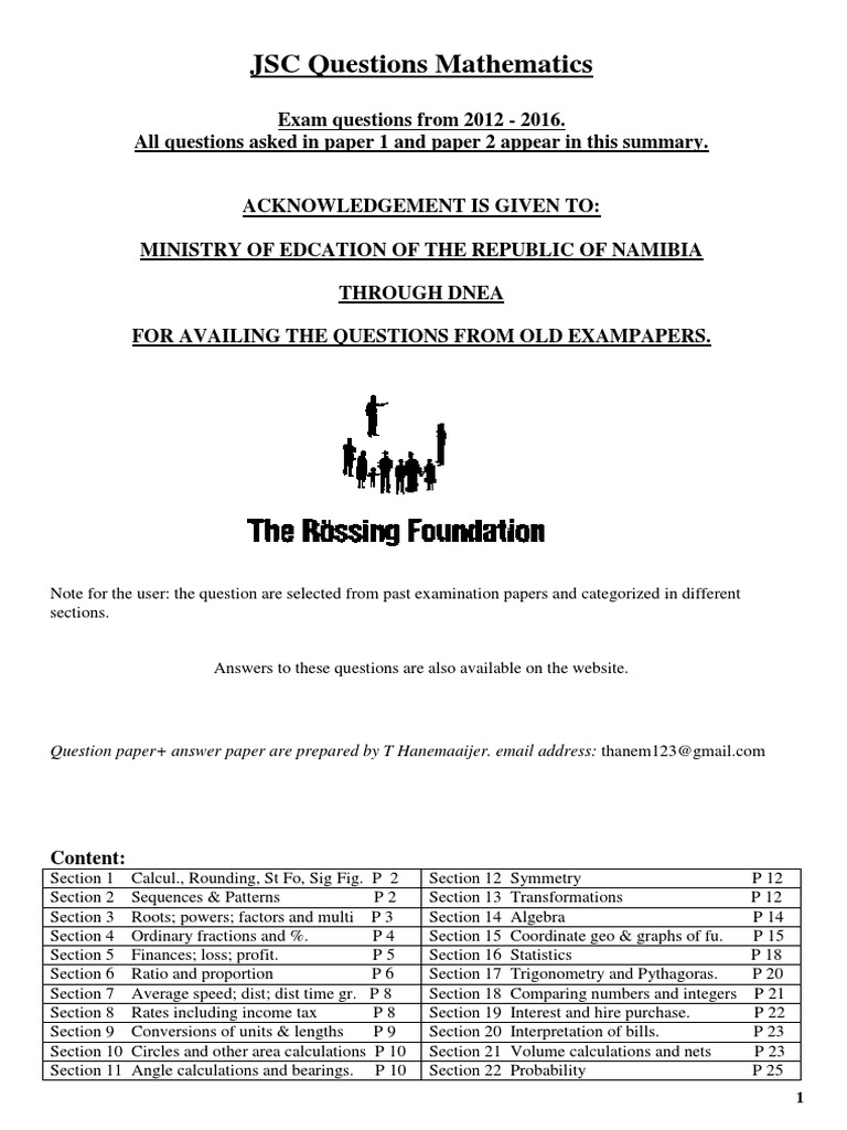 JSC Mathematics Past Exam Questions | PDF