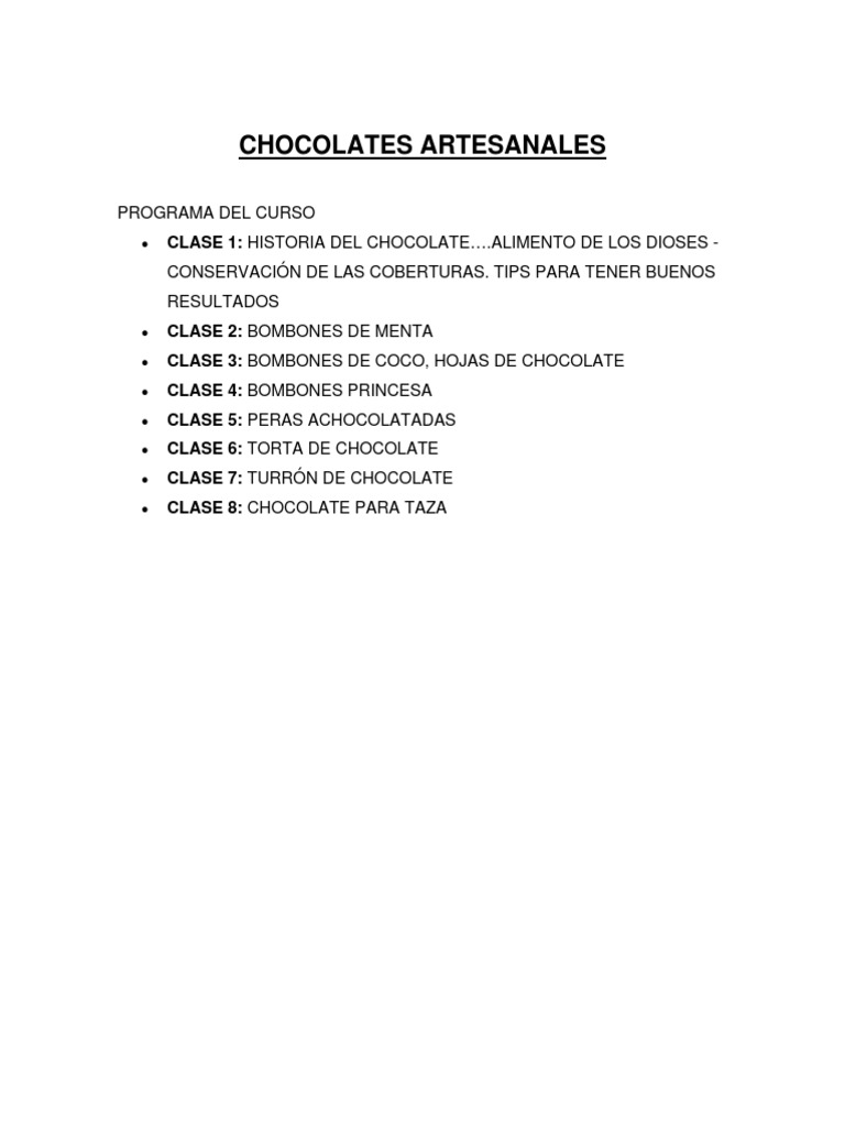 Curso de Chocolates Artesanales | PDF | Chocolate | Postres