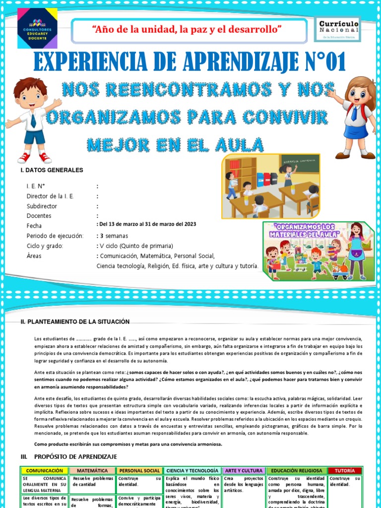 Experiencia de Aprendizaje N 1 Quinto Grado | PDF | Números | Aprendizaje