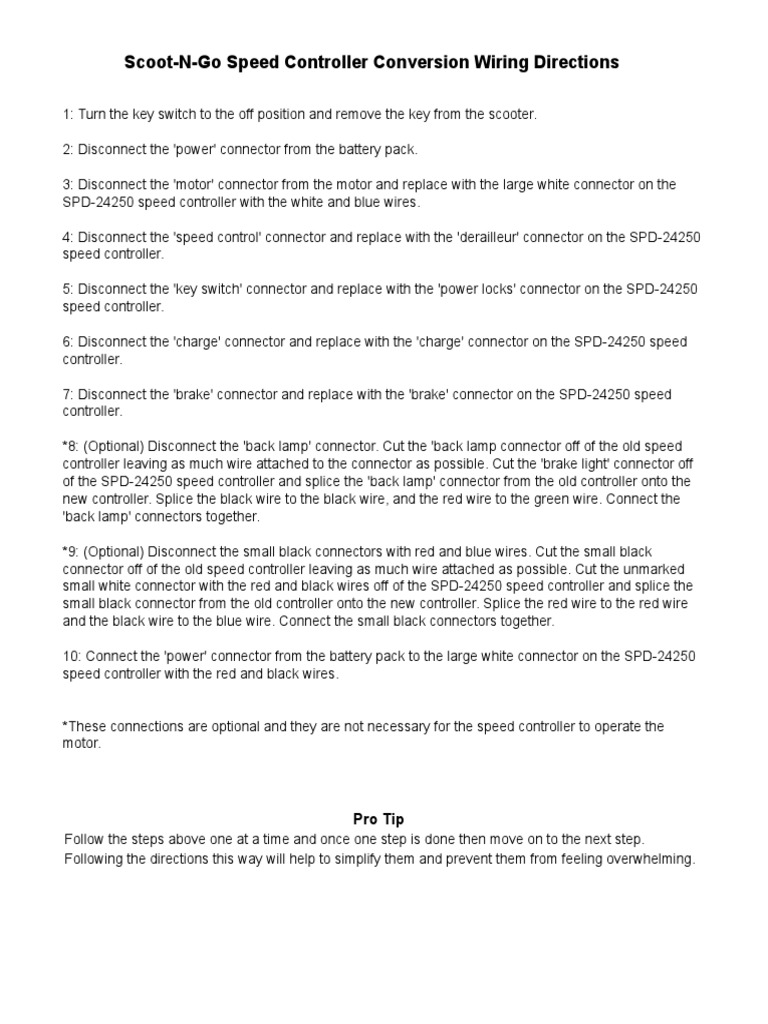 Scoot N Go Speed Controller Conversion Wiring Directions | PDF