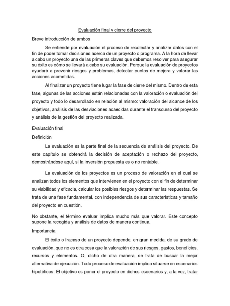 Informe #4 - Evaluación Final y Cierre Del Proyecto | PDF | Evaluación