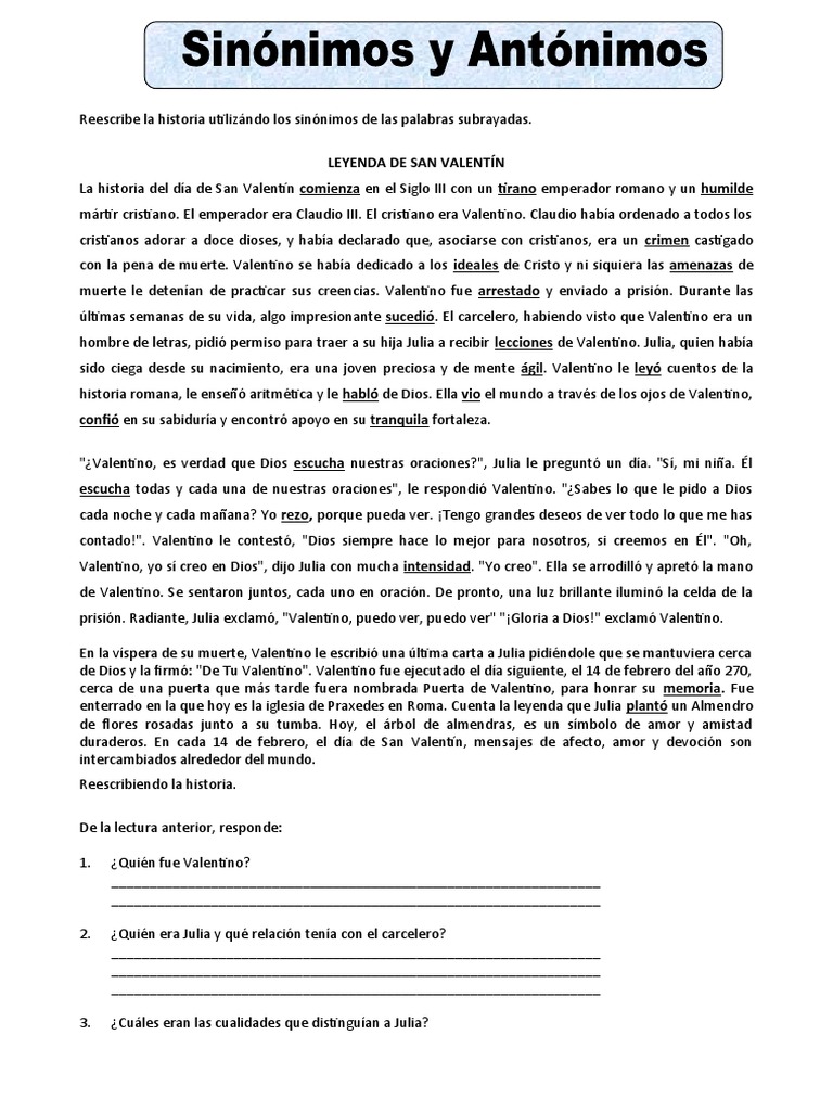 Leyenda de San Valentin Sinonimo | PDF | día de San Valentín | Dios