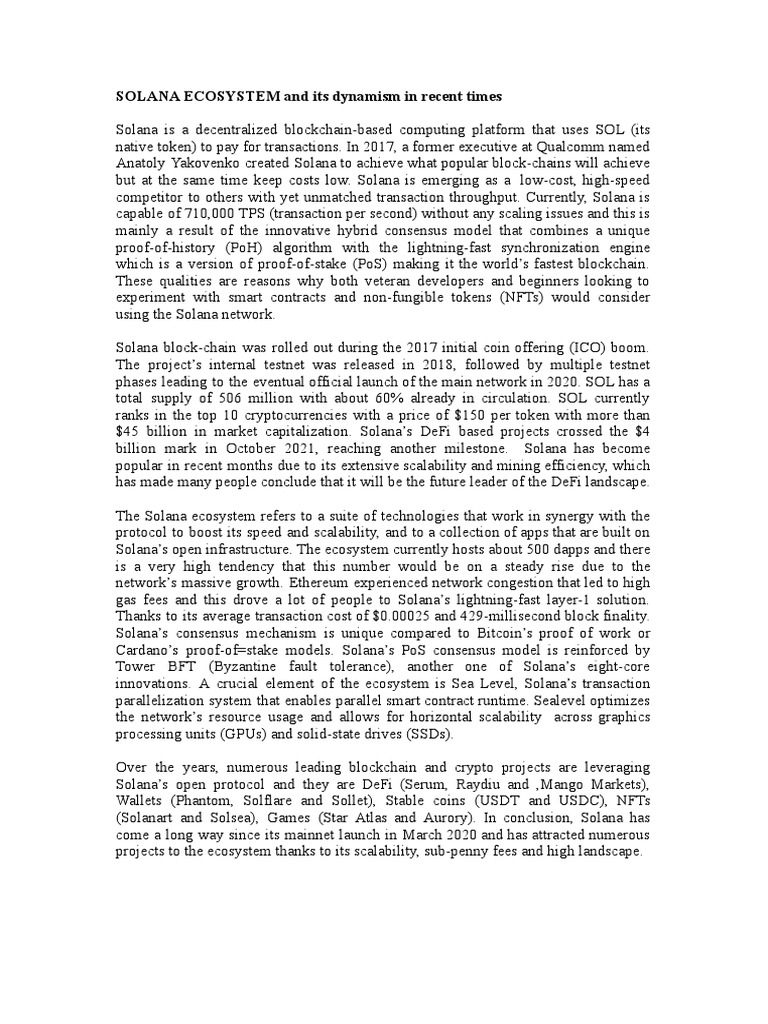 SOLANA ECOSYSTEM and Its Dynamism in Recent Times | PDF ...