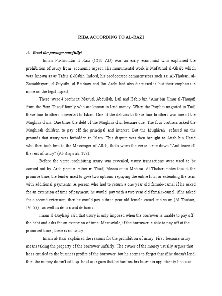 Riba According To Al-Razi | PDF | Usury | Abrahamic Religions