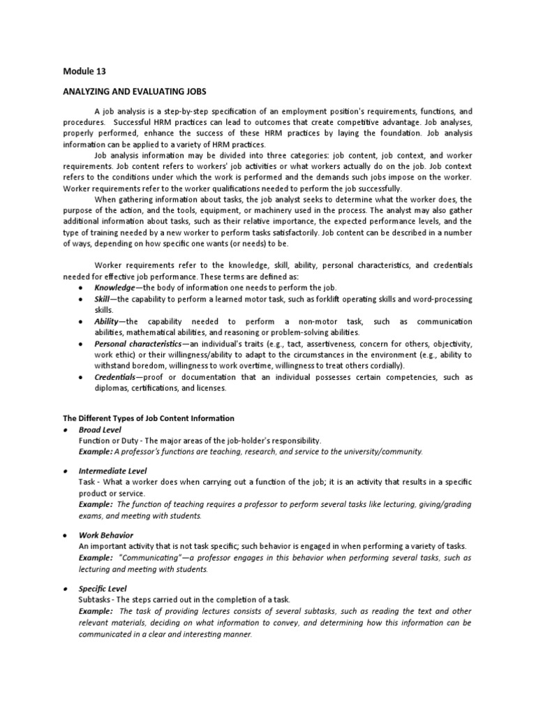 Module 13 Analyzing Job | PDF | Information | Cognitive Science