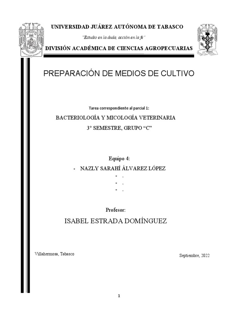 Preparación de Medios de Cultivo. Expo Bacter | PDF