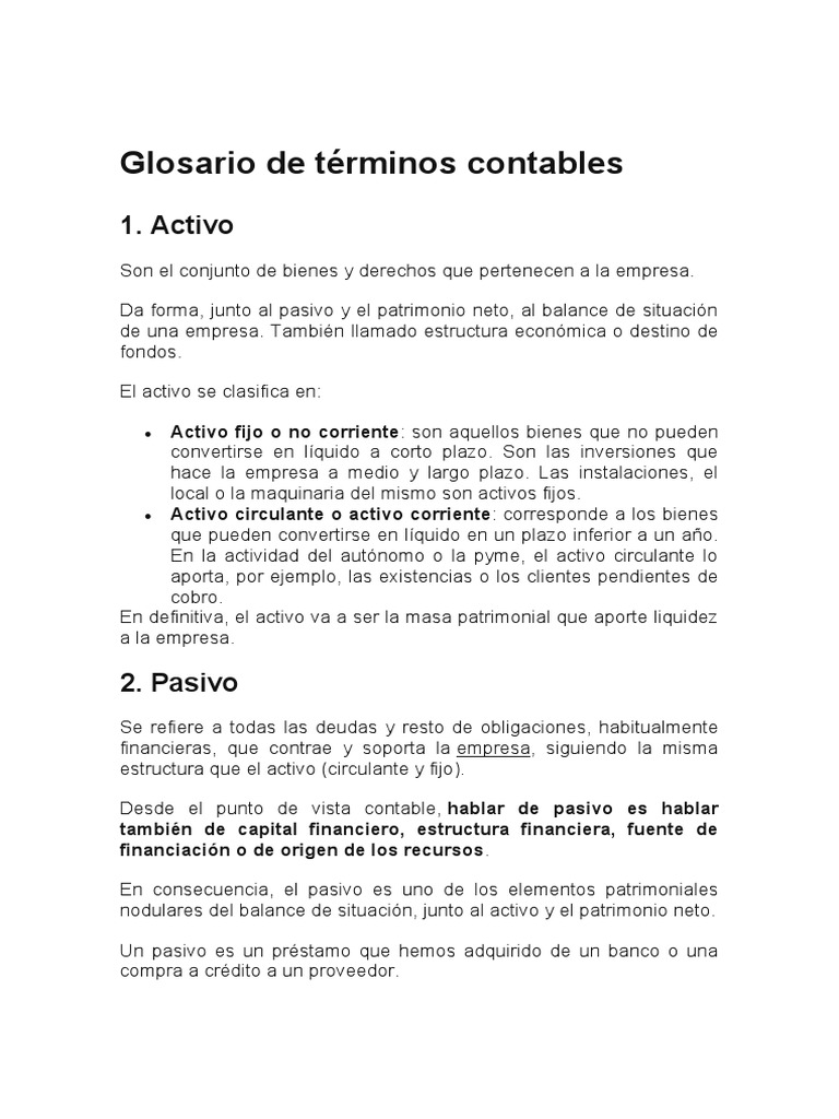 EEFF. Glosario de Términos Contables | PDF | Contabilidad | Capital de ...