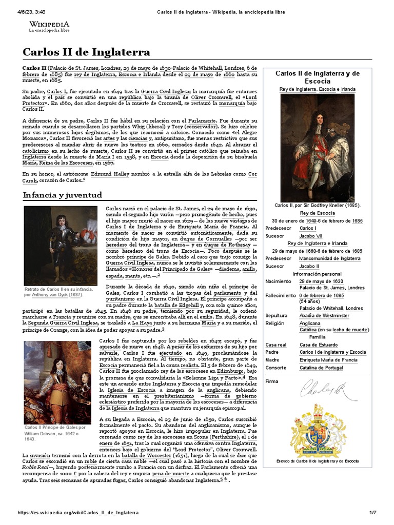 Carlos II de Inglaterra - Wikipedia, La Enciclopedia Libre | PDF ...