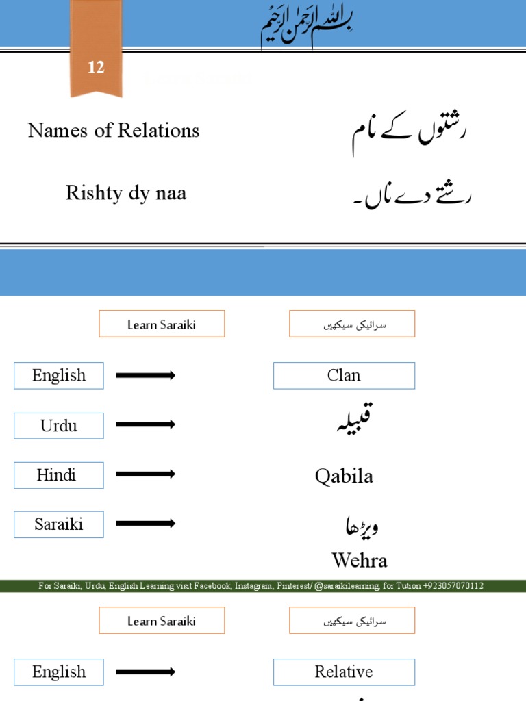 Learn Saraiki: Family Terms Guide | PDF | Kinship And Descent ...
