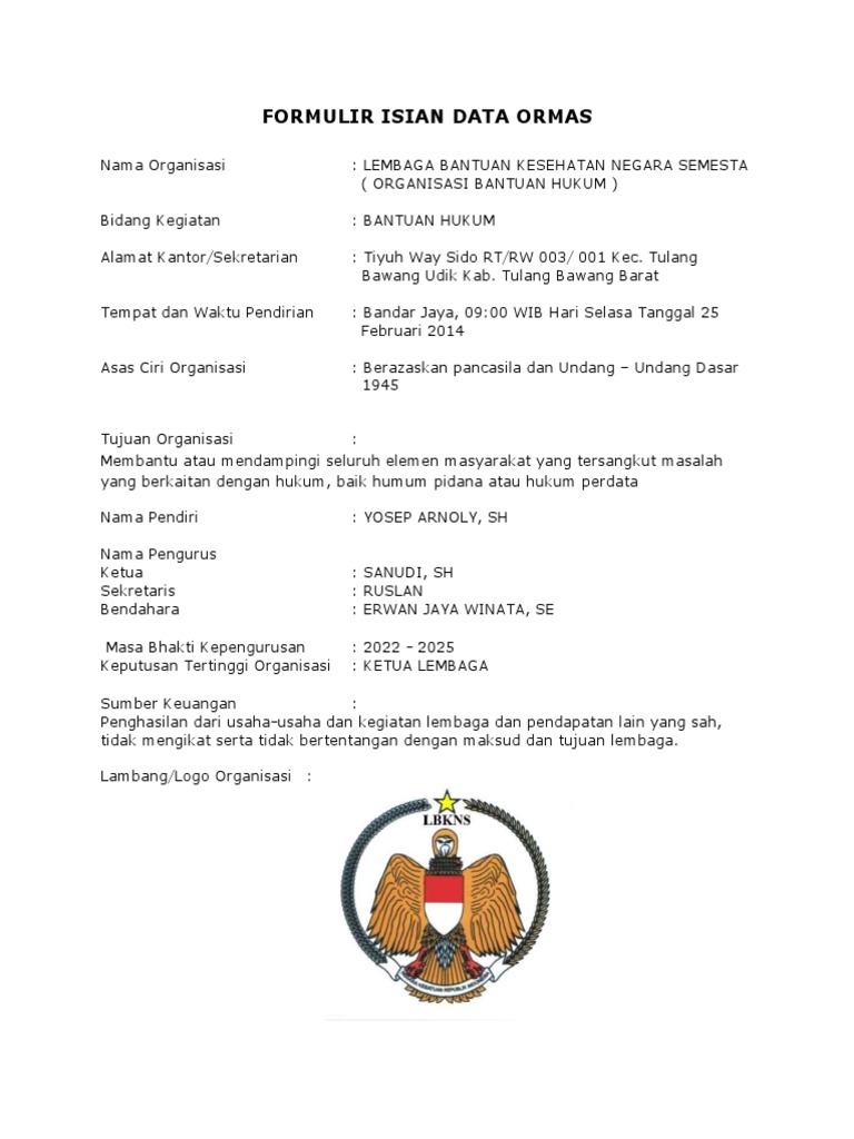 Formulir Isian Data Ormas | PDF