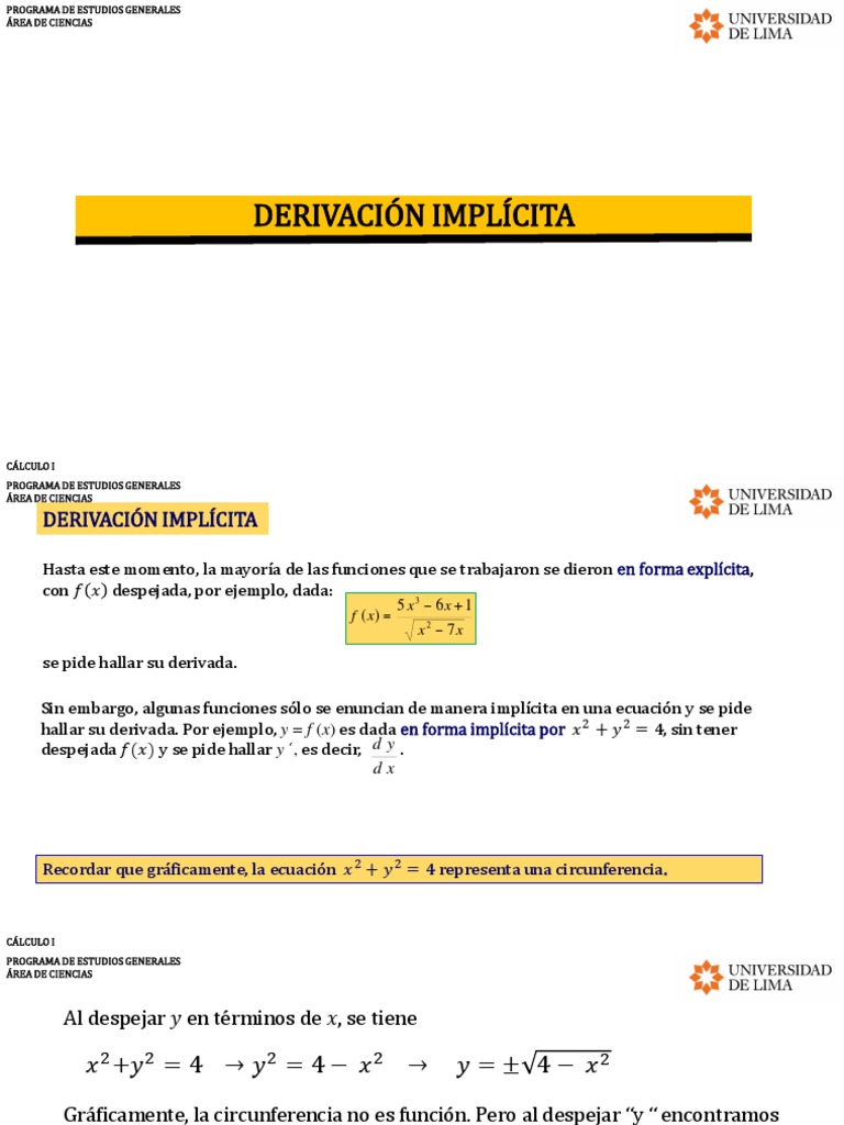 Derivación Implícita en Cálculo I | PDF | Ecuaciones | Derivado