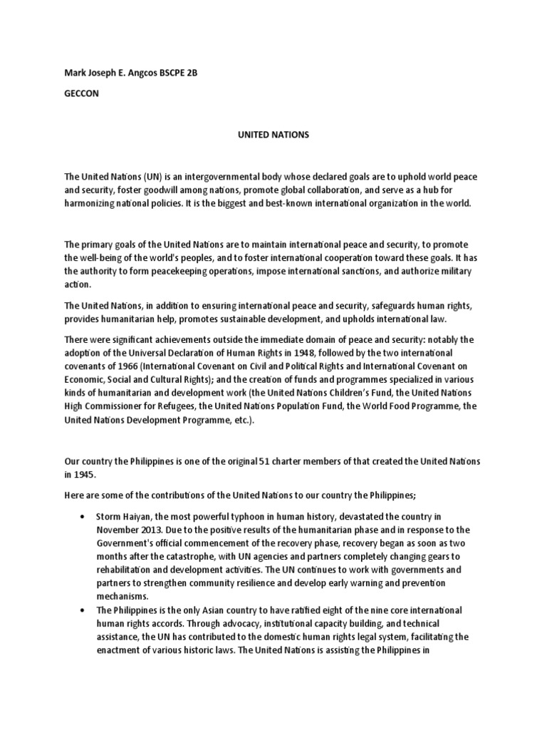 United Nations, Mark Joseph E. Angcos BSCPE 2B, GECCON | PDF