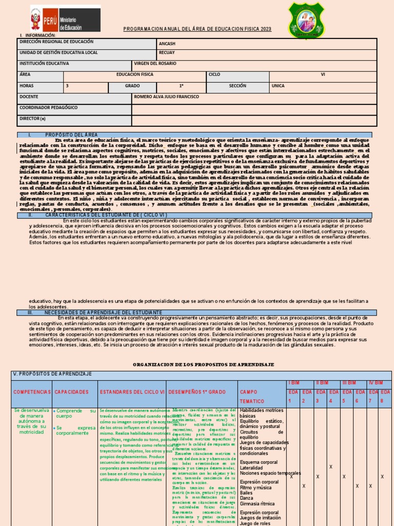 PROGR. ANUAL ED. FISICA 1° | PDF | Aprendizaje | Evaluación