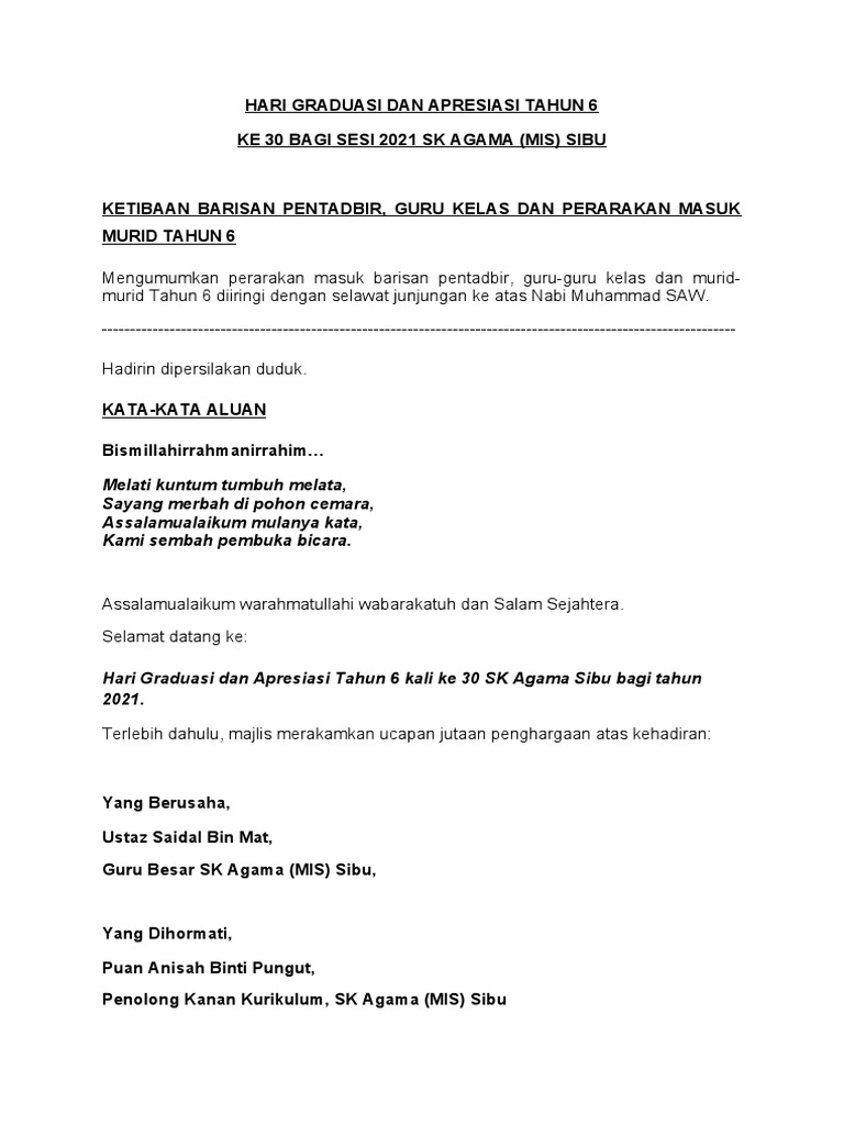 Skrip Pengacara Majlis Graduasi Dan Anugerah Kecemerlangan Ke 30 Tahun ...