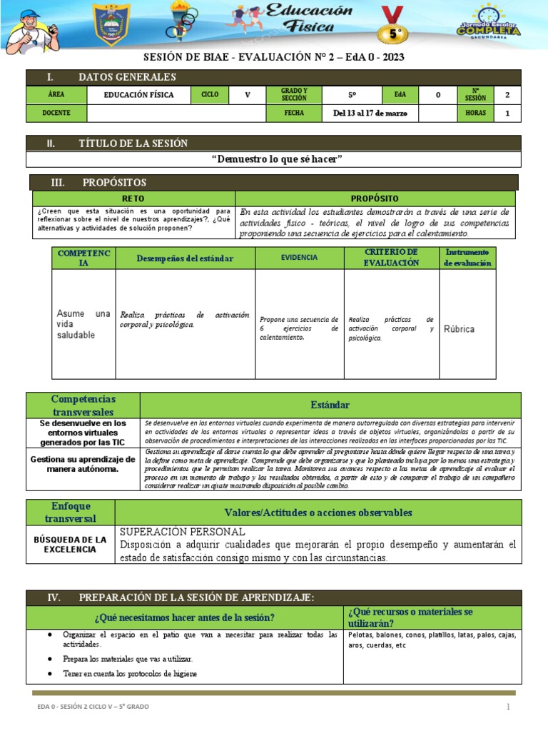 Sesión 2 Eda Cero V - 5° | PDF | Aprendizaje | Evaluación