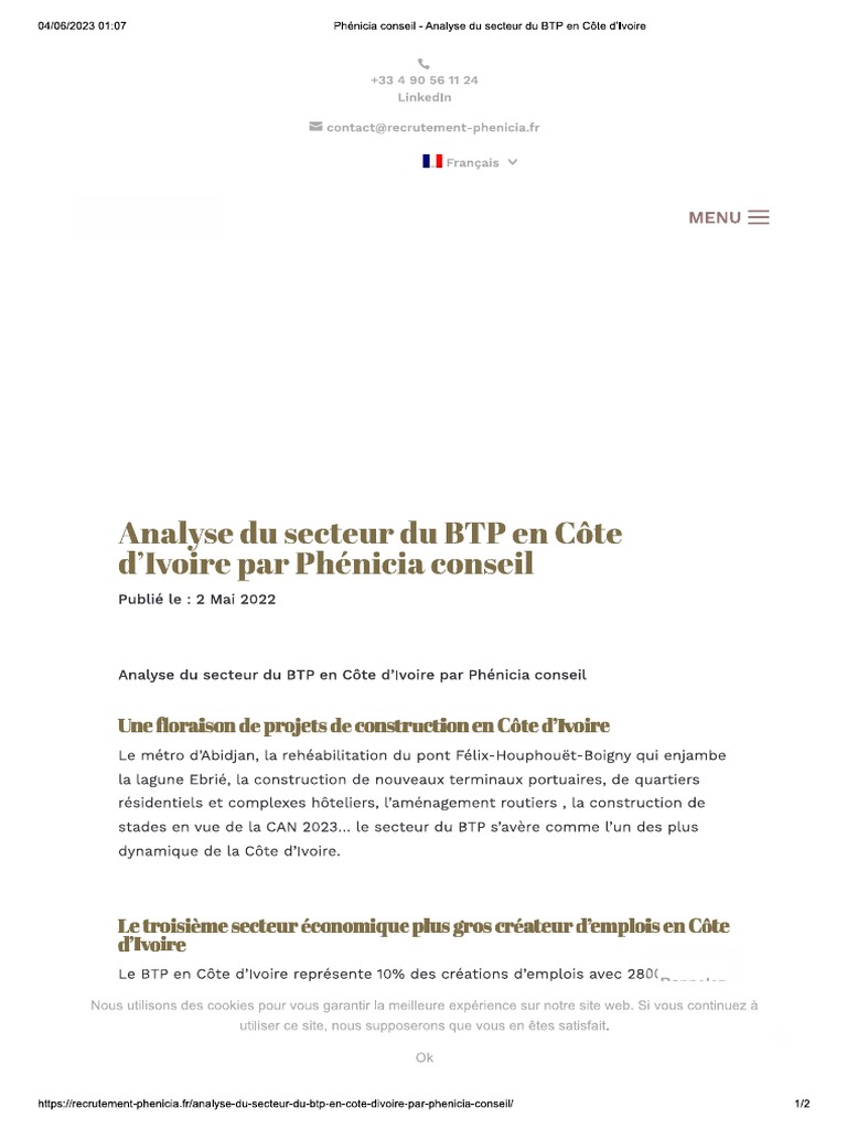 Analyse Du Secteur Du BTP en CI Par PHENICIA CONSEIL | PDF
