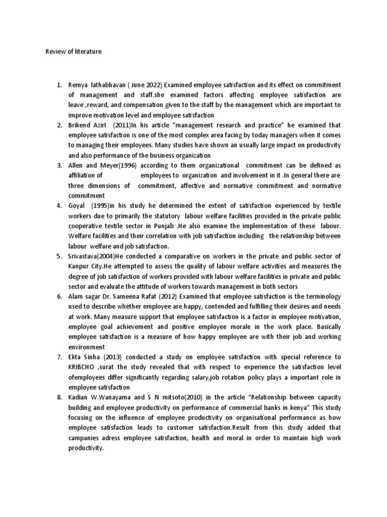 Review of Literature | PDF | Job Satisfaction | Employment