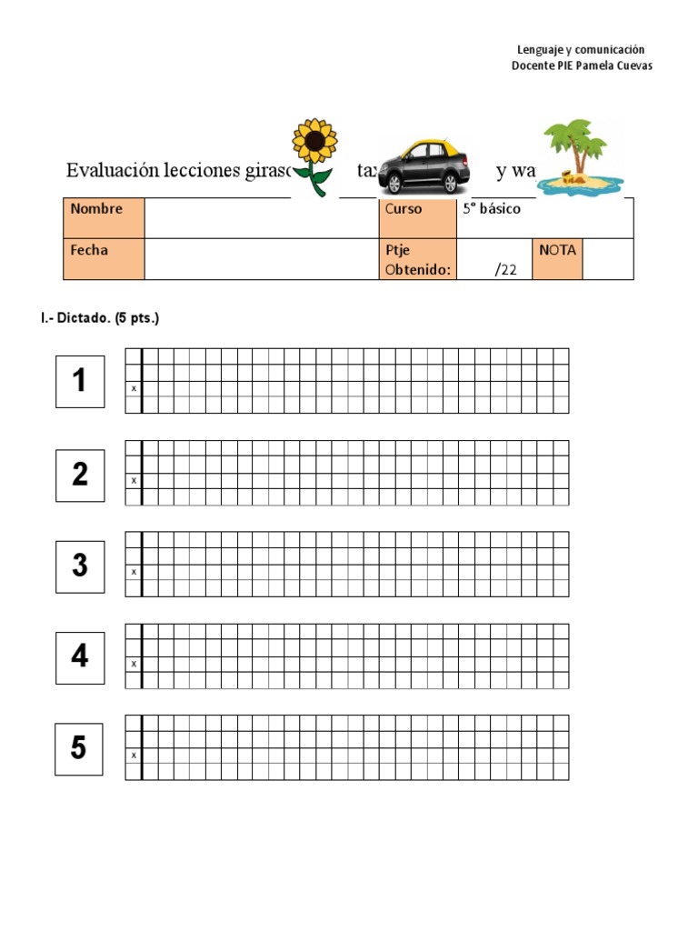 Prueba Lecciones Girasol, Taxi y Wapi | PDF