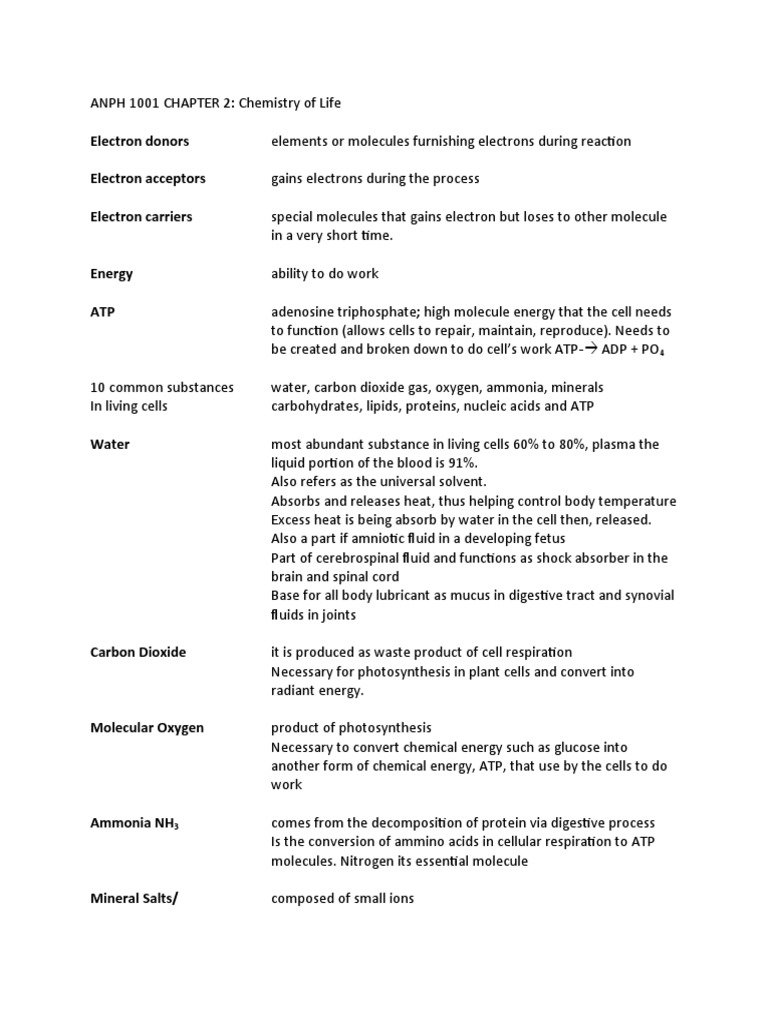 Anph 1001 Chapter 2 | PDF | Acid | Carbohydrates