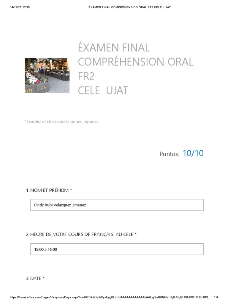 Éxamen Final Compréhension Oral FR2 Cele Ujat | PDF