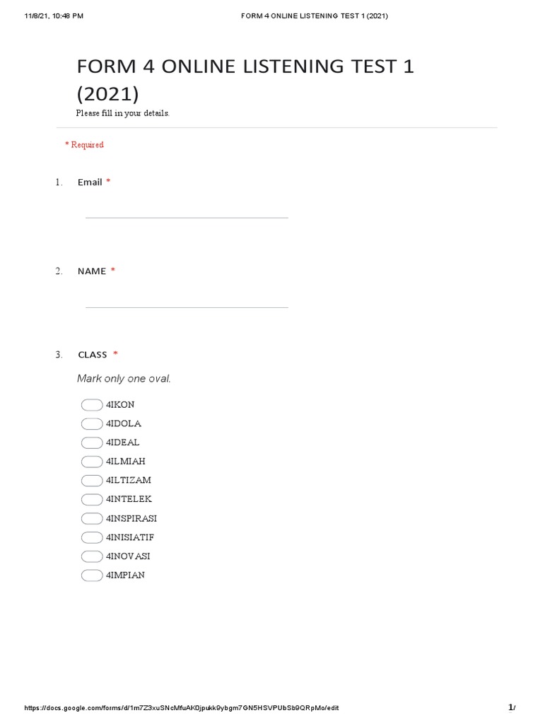 Form 4 Online Listening Test 1 | PDF