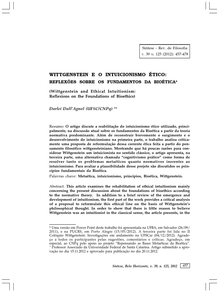 DALL'AGNOLL, D. Wittgenstein e o Intuicionismo Ético | Download grátis ...