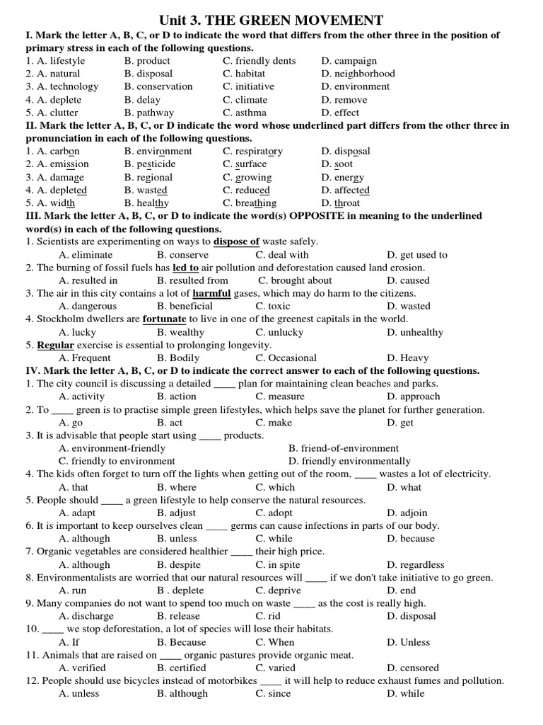 Unit 3-G12-Practice (12D1+D5) | PDF | Sustainable Energy | Air Pollution