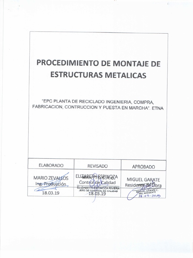 Procedimiento de Montaje de Estructuras Metalicas Rev0 (Revisado) | PDF Procedimiento de Montaje de Estructuras Metalicas Rev0 (Revisado) | PDF