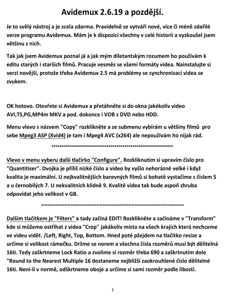 Avidemux Návod | PDF