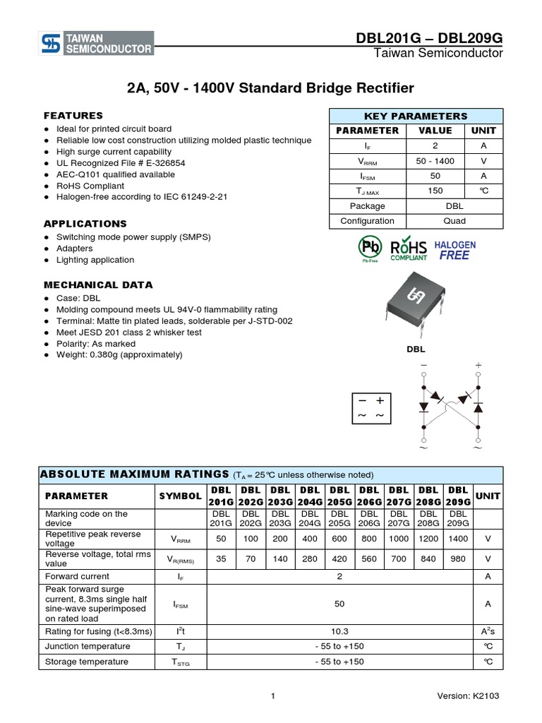 Dbl201g Series k2103 | PDF | Diode | Capacitor