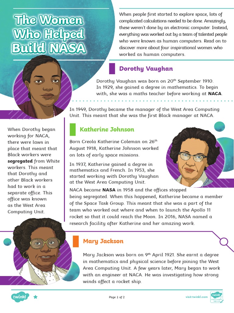 UKS2 The Women Who Helped Build NASA Differentiated Reading ...
