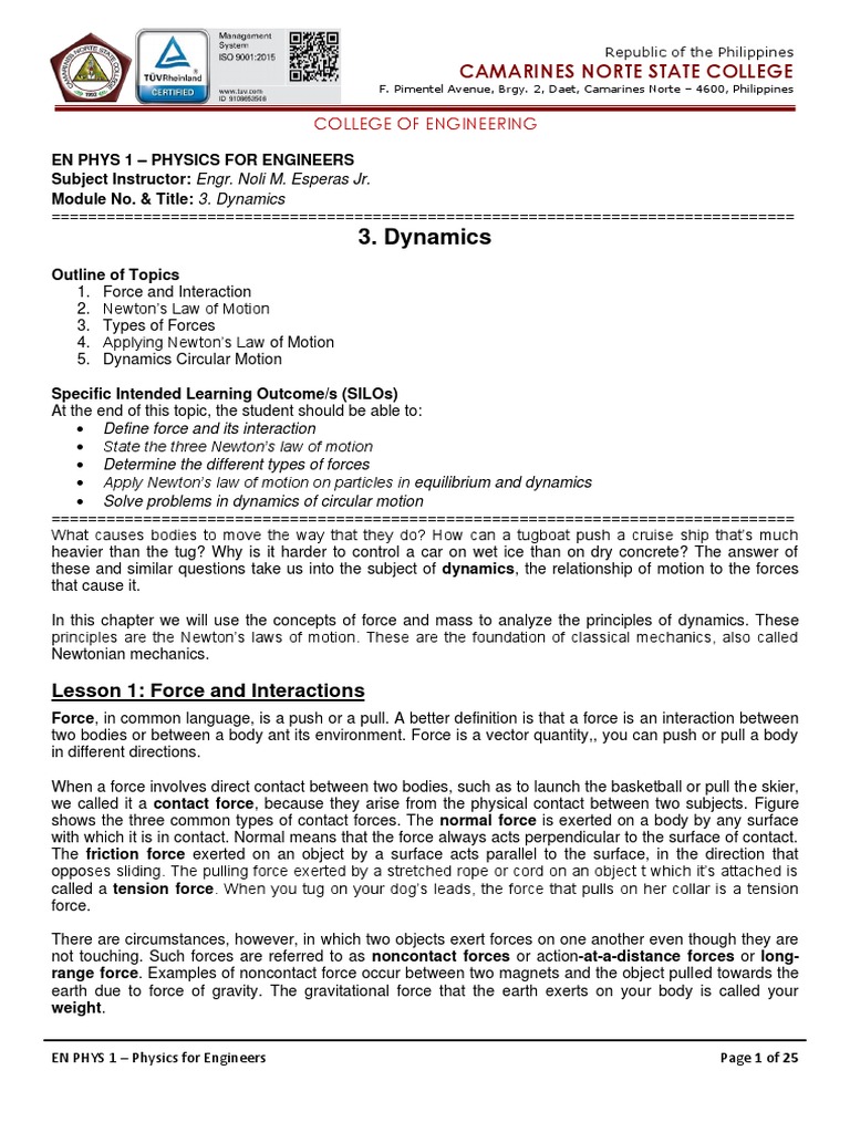 03 Dynamics | PDF | Force | Newton's Laws Of Motion