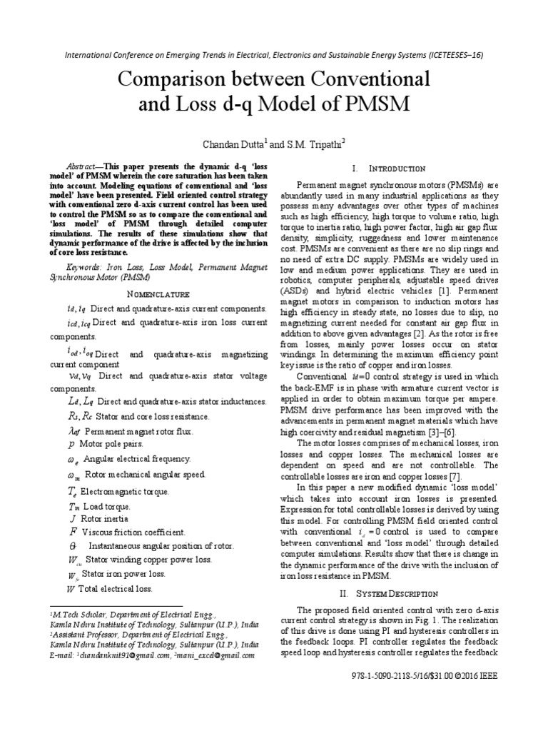 Comparison Between Conventional and Loss D-Q Model of PMSM | PDF ...
