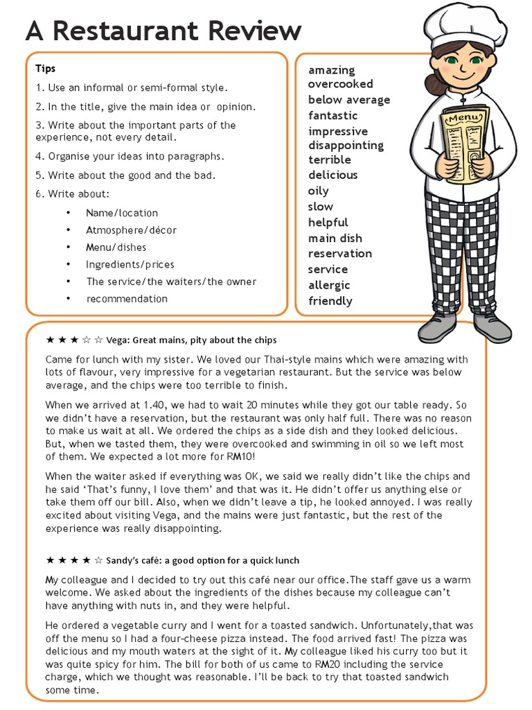 Food Review Writing Frame - Ver - 1 | PDF | Waiting Staff | Restaurants
