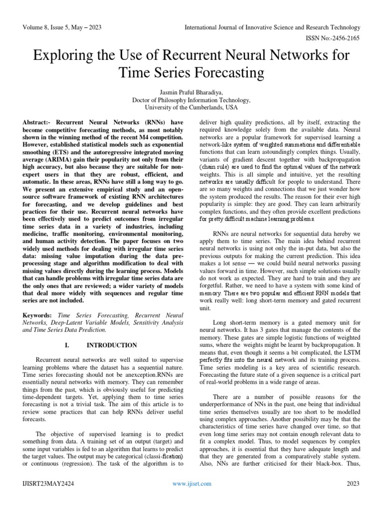 Exploring The Use Of Recurrent Neural Networks For Time Series