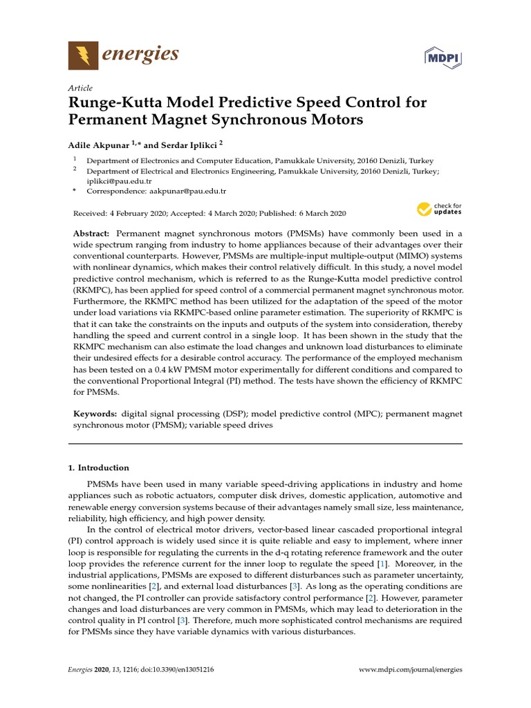 Runge-Kutta Model Predictive Speed Control For Per | PDF | Control Theory | Mathematical ...