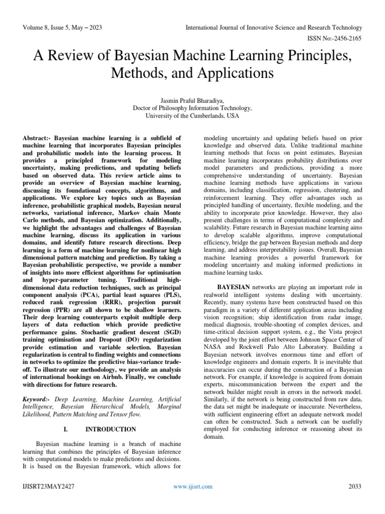 A Review Of Bayesian Machine Learning Principles Methods And Applications Pdf Machine 