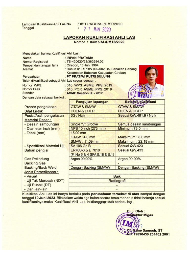 Serti Welder Irpan Pratama | PDF