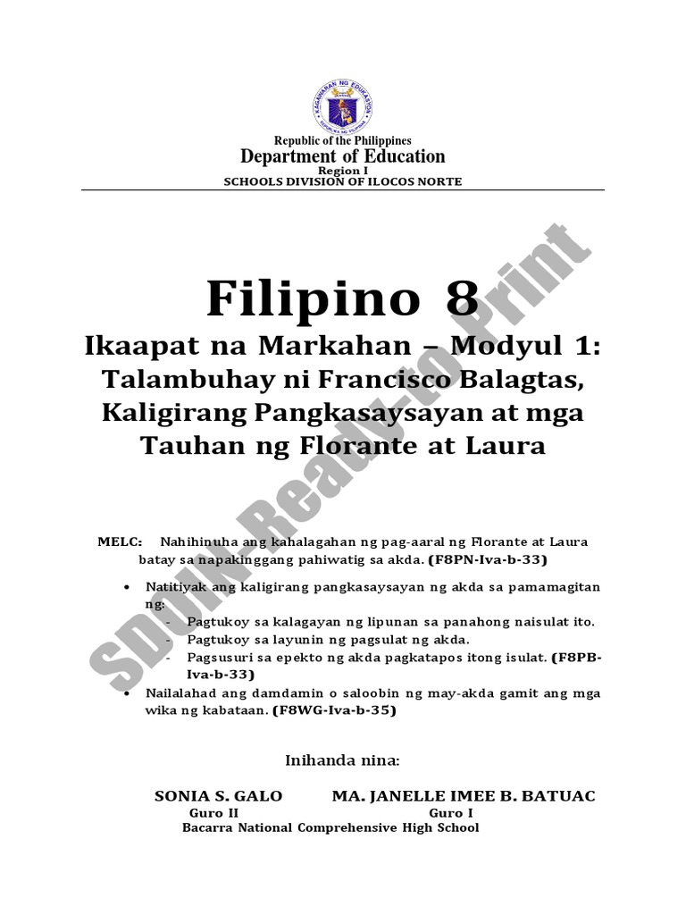 Filipino 8 Q4 Week1 Modyul1 GaloBatuac For Students | PDF