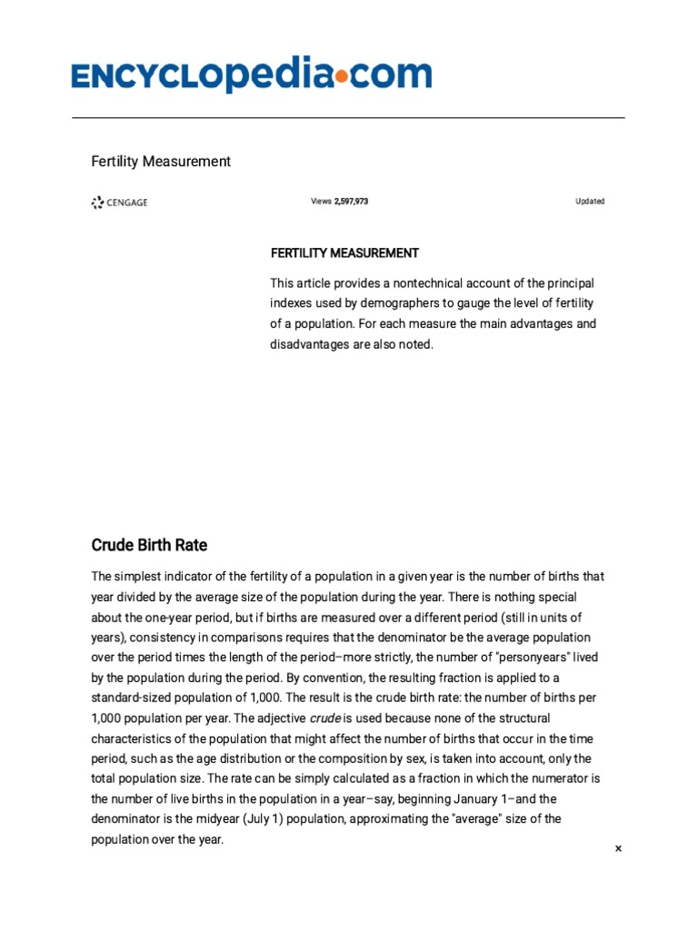 Fertility Measurement | PDF | Total Fertility Rate | Demographic Economics